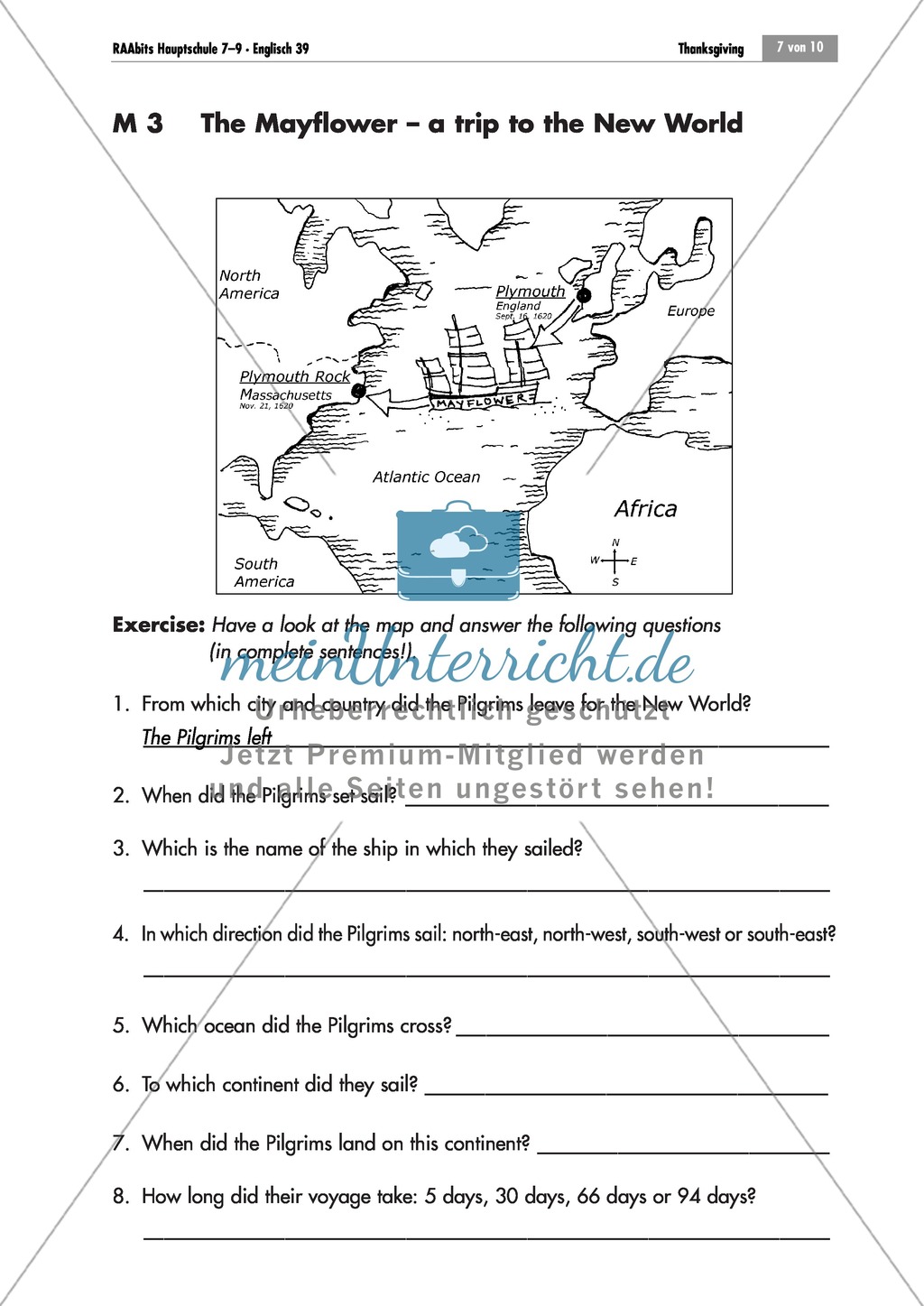 The Mayflower Extracting Information From A Map And Vocabulary Work