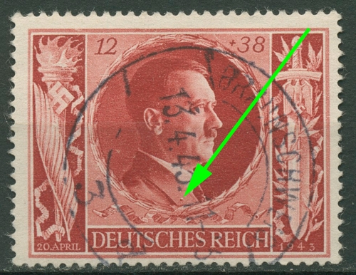 Deutsches Reich 1943 Geburtstag Hitlers mit Plattenfehler 847 f 12 gestempelt - Briefmarken Dr ...