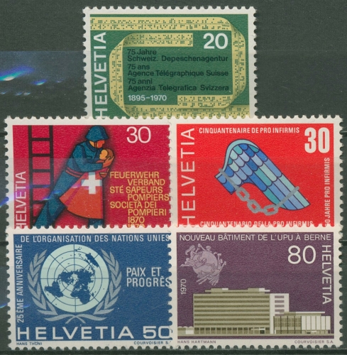 Schweiz 1970 Ereignisse Feuerwehr Pro Infirmis UNO UPU 918/22 postfrisch - Briefmarken Dr. Rohde ...
