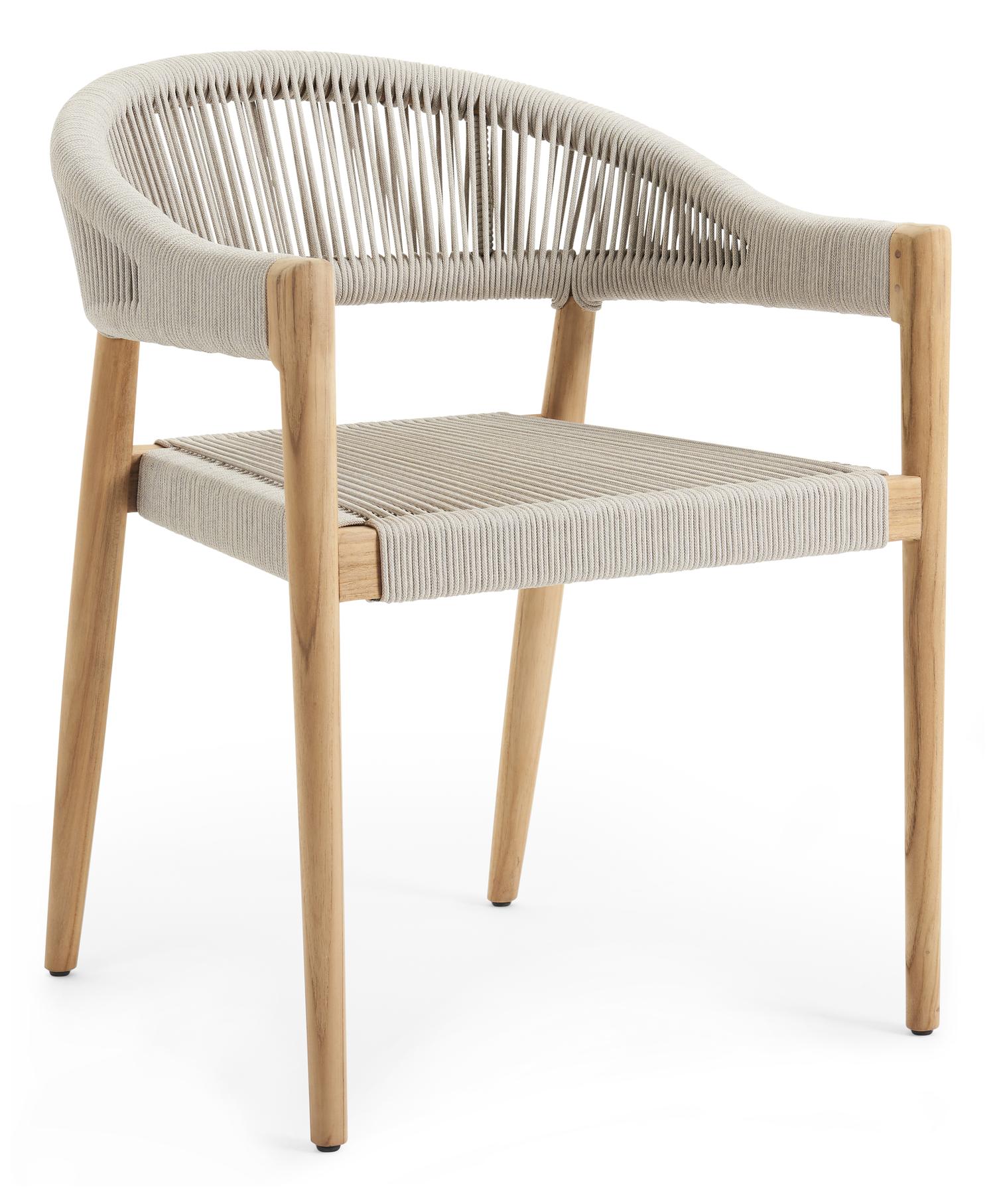 Tribola tuinstoel in teak en beige verticaal geweven ronde rope | Exterioo