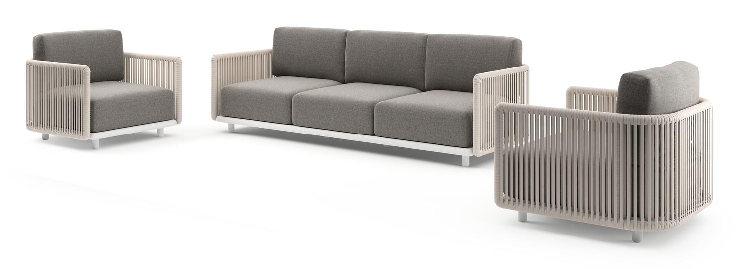 Salon de jardin Organo en aluminium blanc et corde luxe plate tissée ...