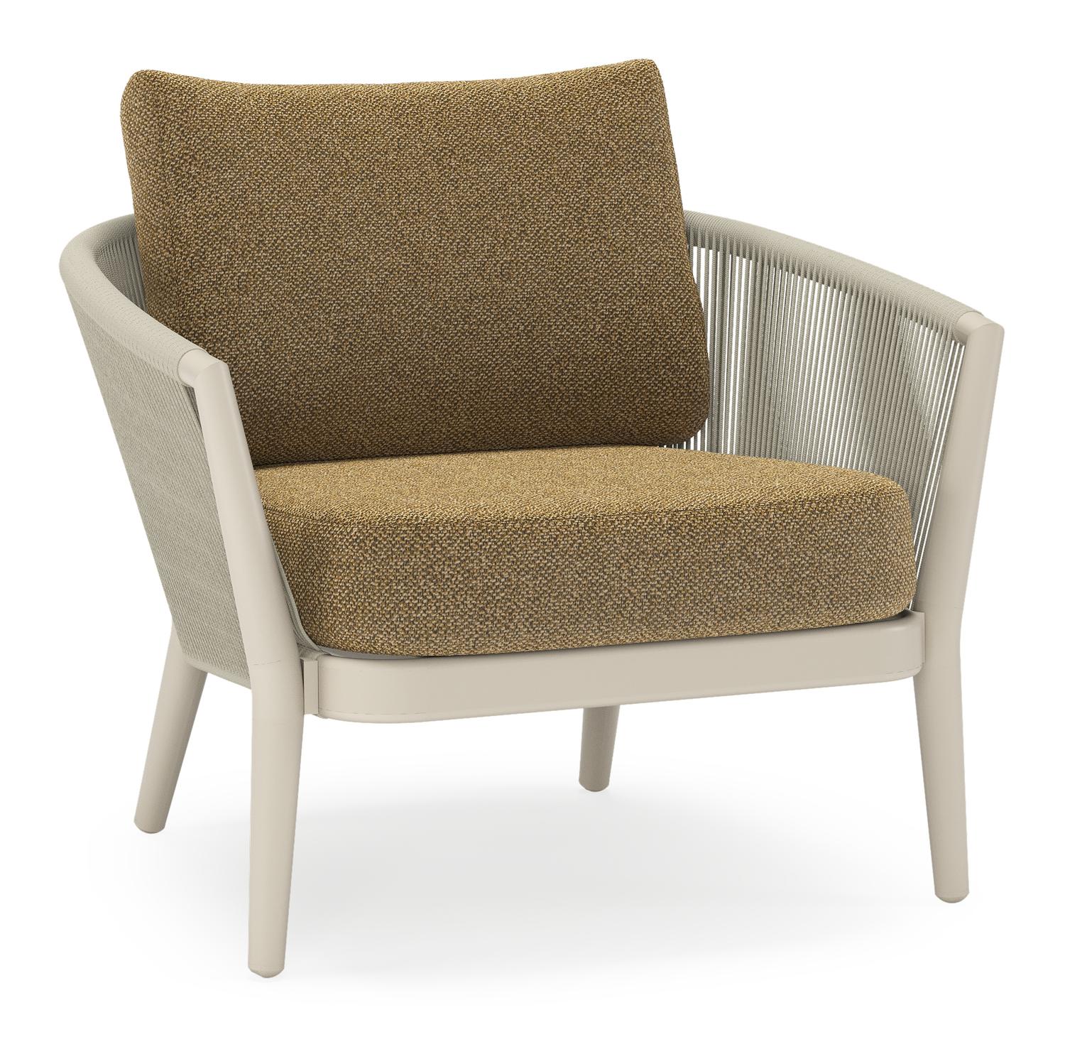 Orso loungestoel in beige aluminium en beige verticaal geweven ronde ...