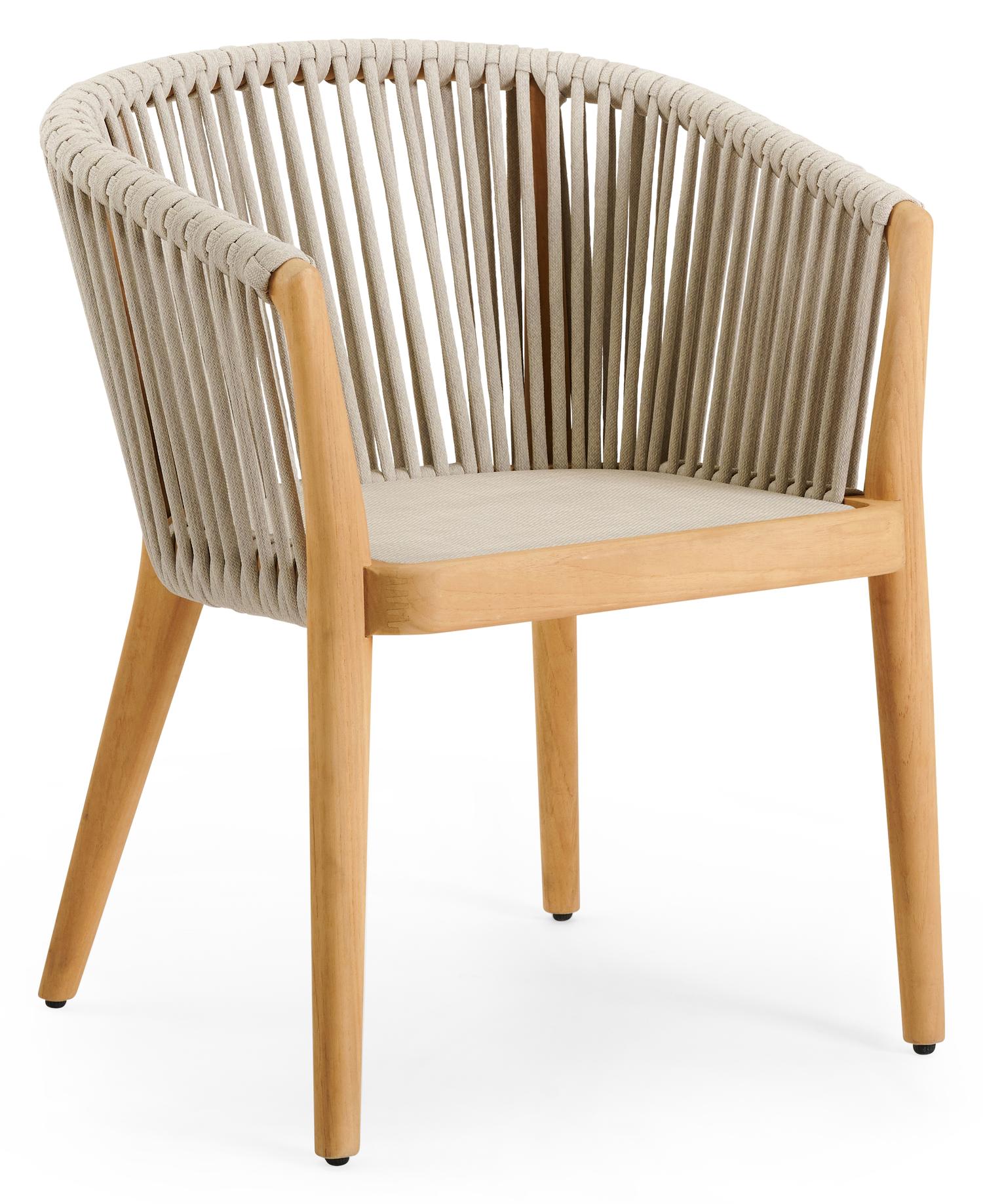 Orso tuinstoel in teak en beige verticaal geweven luxe vlakke rope