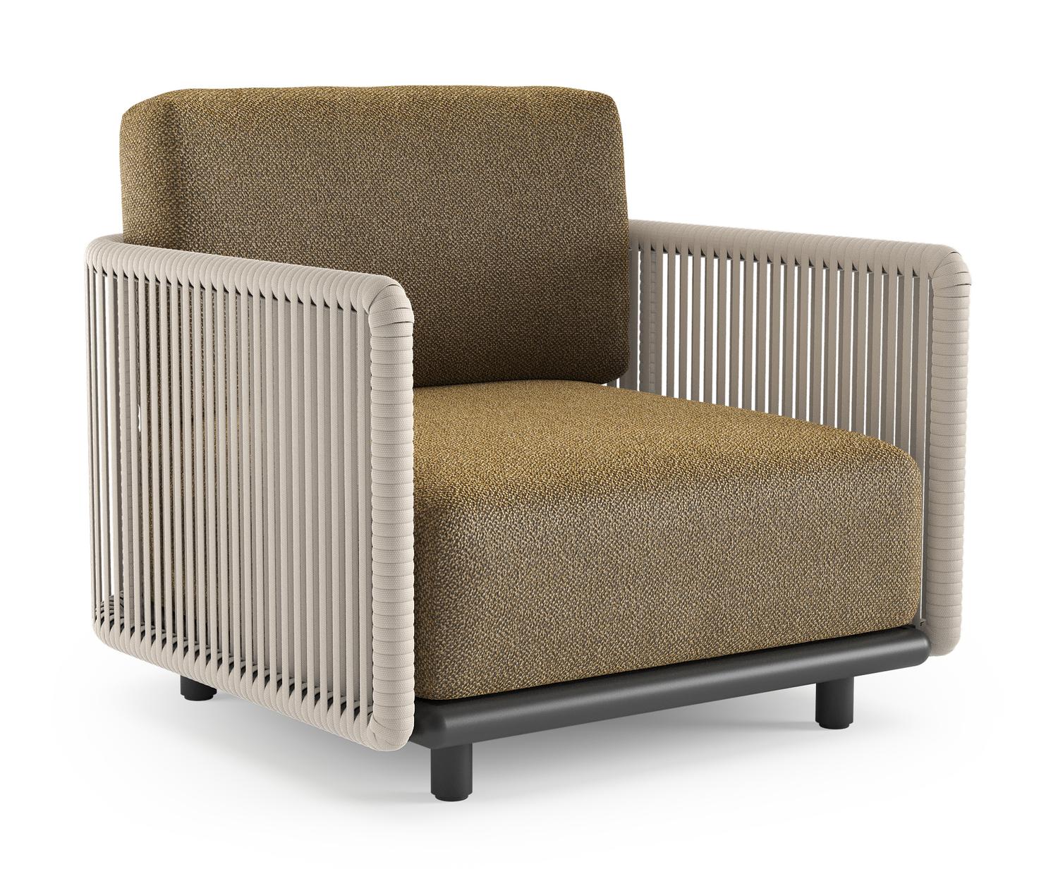 Organo loungestoel in zwart aluminium en beige verticaal geweven luxe ...