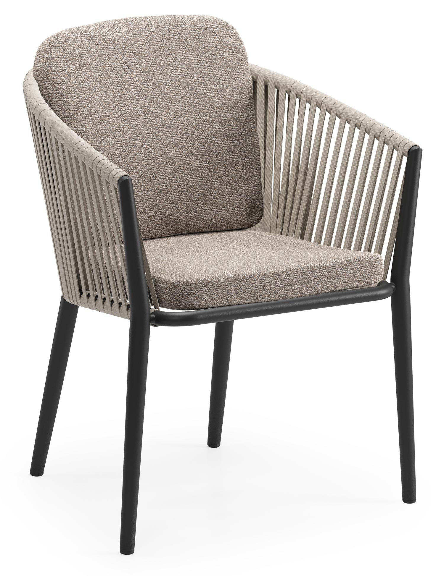 Chaise de jardin Orso en aluminium noir et corde plate tissée ...