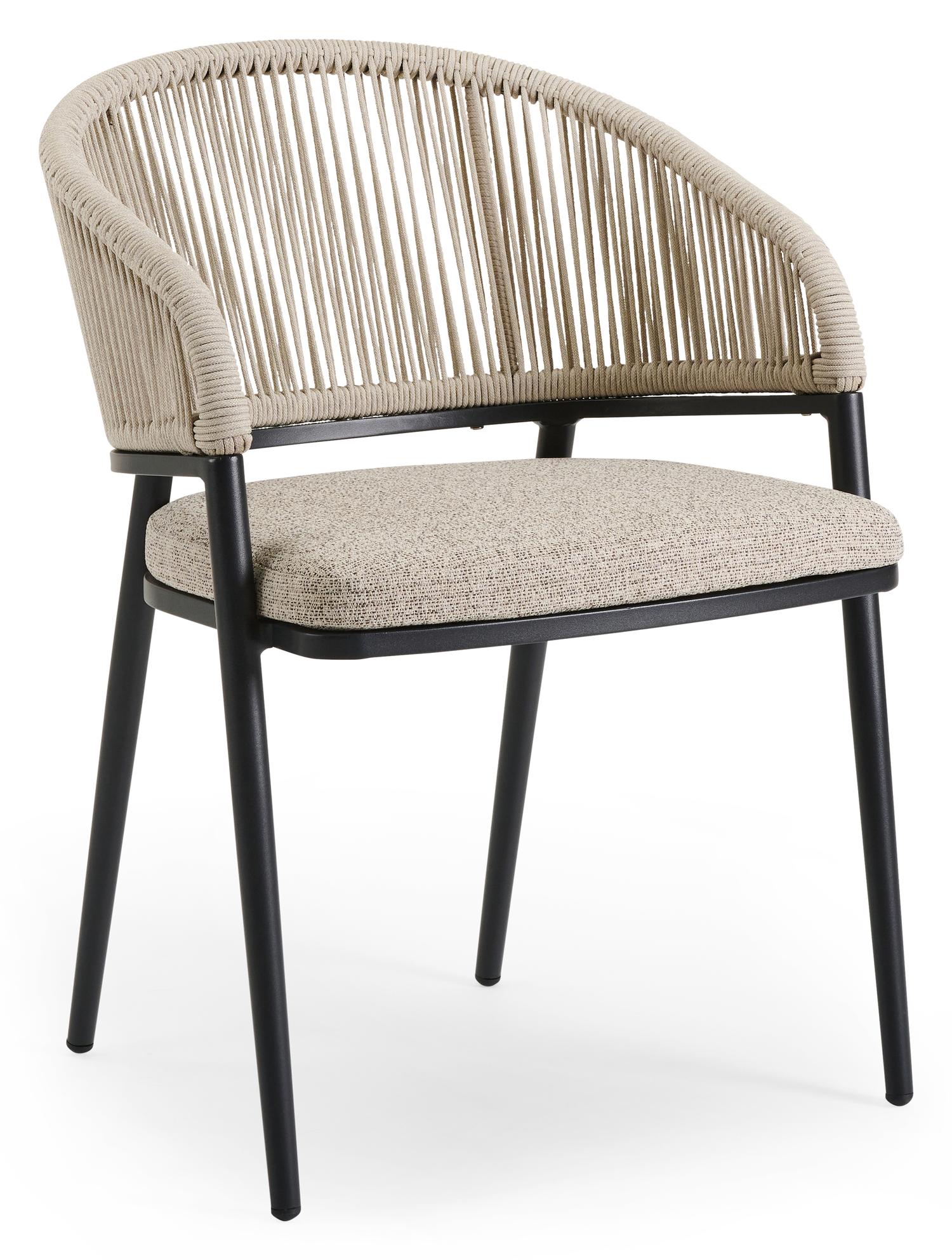 Lacrima tuinstoel in zwart aluminium en beige verticaal geweven ronde ...