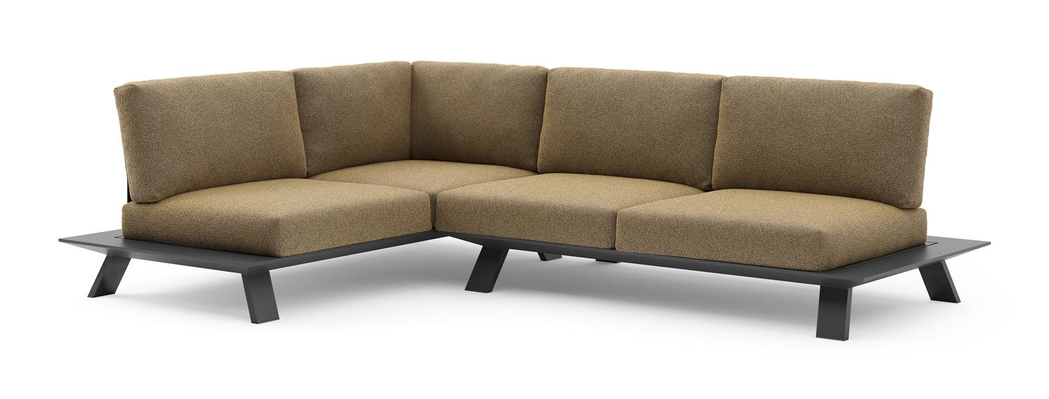 Cesano loungehoek in zwart aluminium met madagascar walnut all weather ...