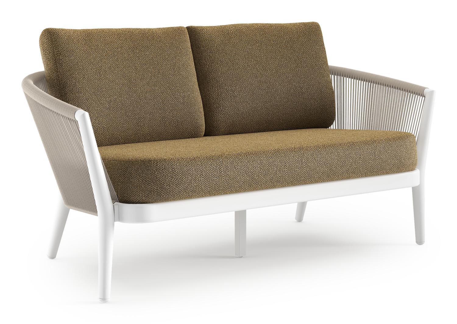 Orso loungebank in wit aluminium en beige verticaal geweven ronde rope ...