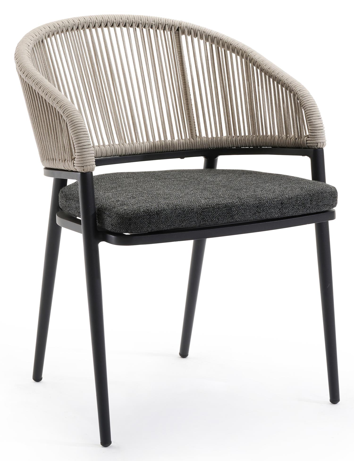 Lacrima tuinstoel in zwart aluminium en beige verticaal geweven ronde ...