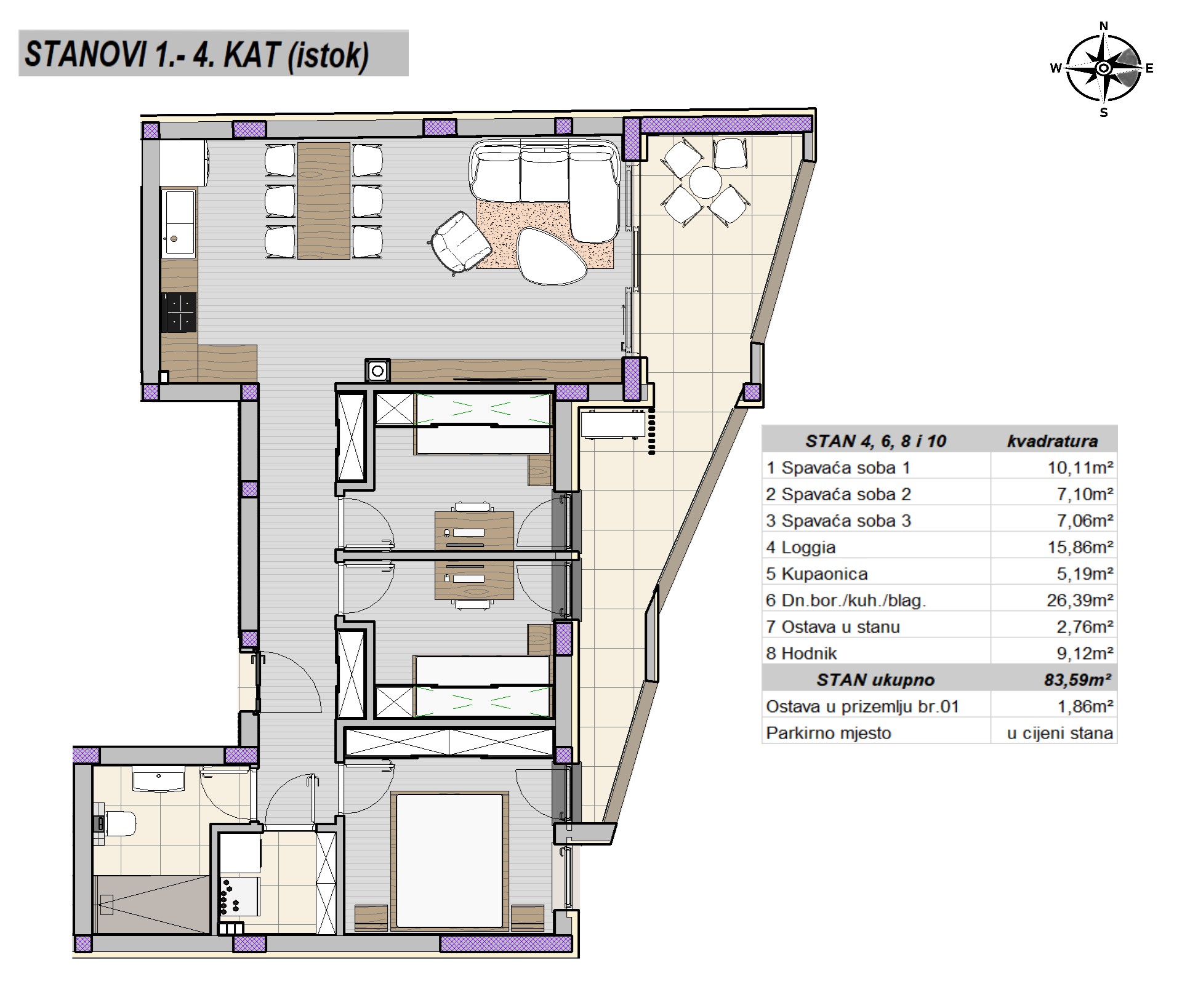 Osijek, Bosutsko naselje, dvosoban stan 65 m2 u novoj ...