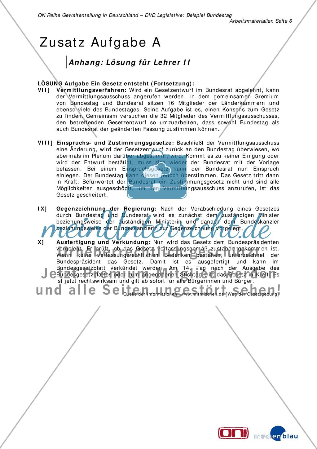 Zusatz Aufgabe A: Ein Gesetz entsteht - meinUnterricht