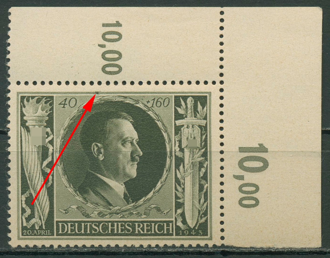 Deutsches Reich 1943 Geburtstag Hitlers mit Plattenfehler 849 f 5 postfrisch - Briefmarken Dr ...