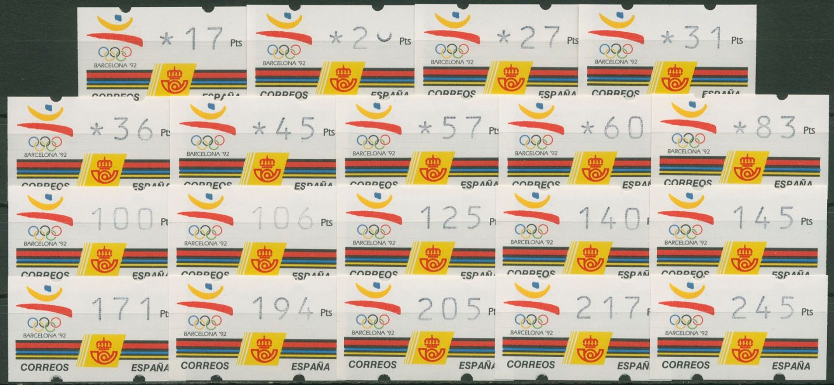 Spanien 1992 Olympiade BARCELONA Satz 19 Werte, ATM 5.1 S1 postfrisch - Briefmarken Dr. Rohde ...