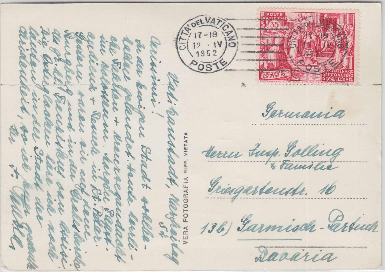 Vatikan - 35 L. 1500 J. Konzil v. Chalkedon Karte n. Garmisch ...