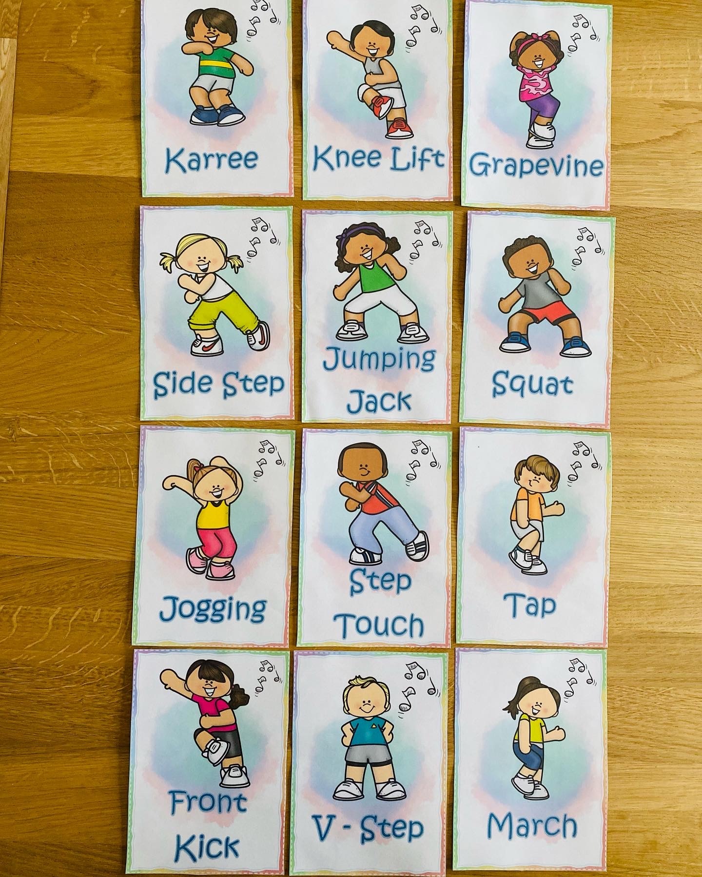 Aerobic Schritte: 12 Bild-Wortkarten – Unterrichtsmaterial im Fach Sport