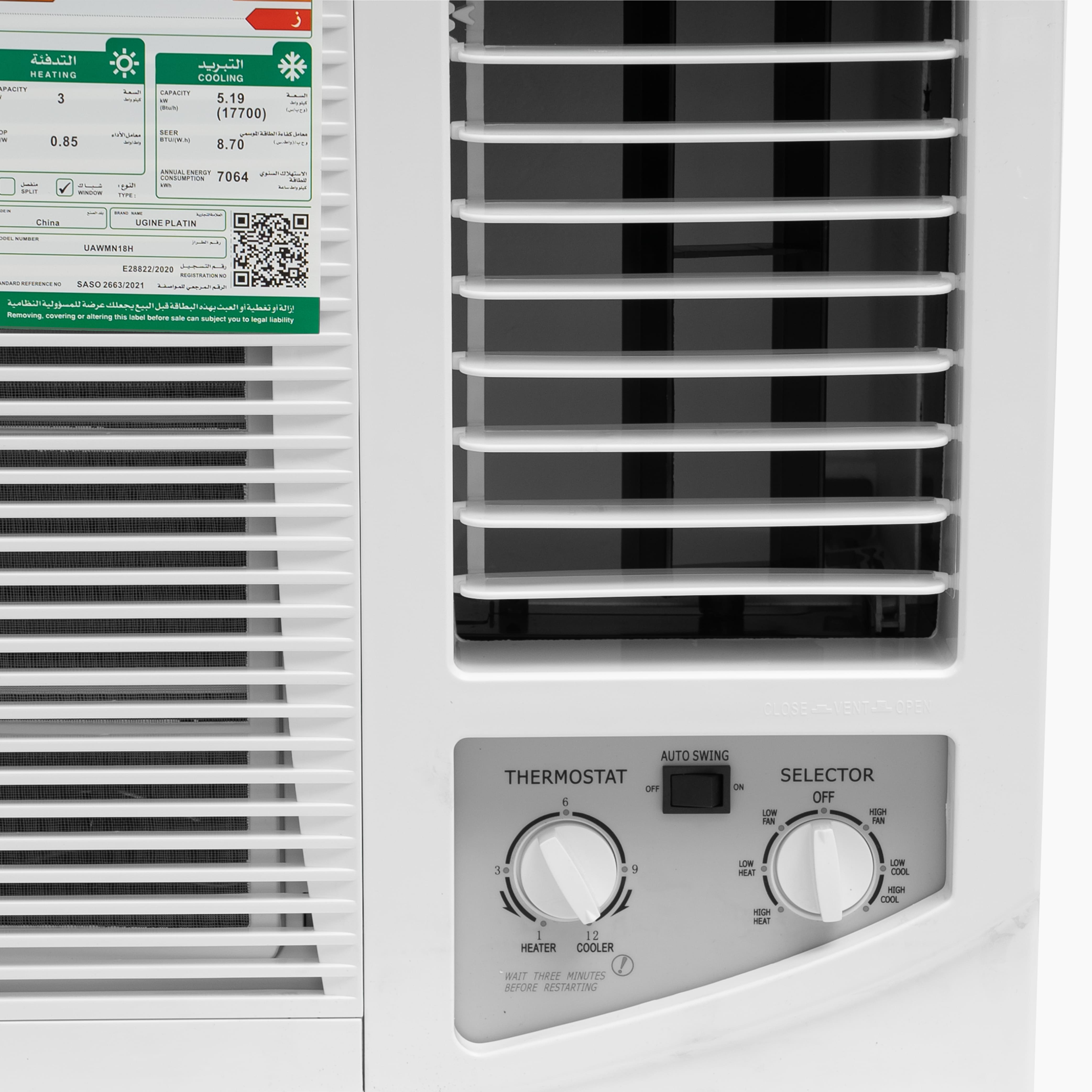 Ugine Window Air Conditioner 18,000 BTU, Hot/Cold, Platinum