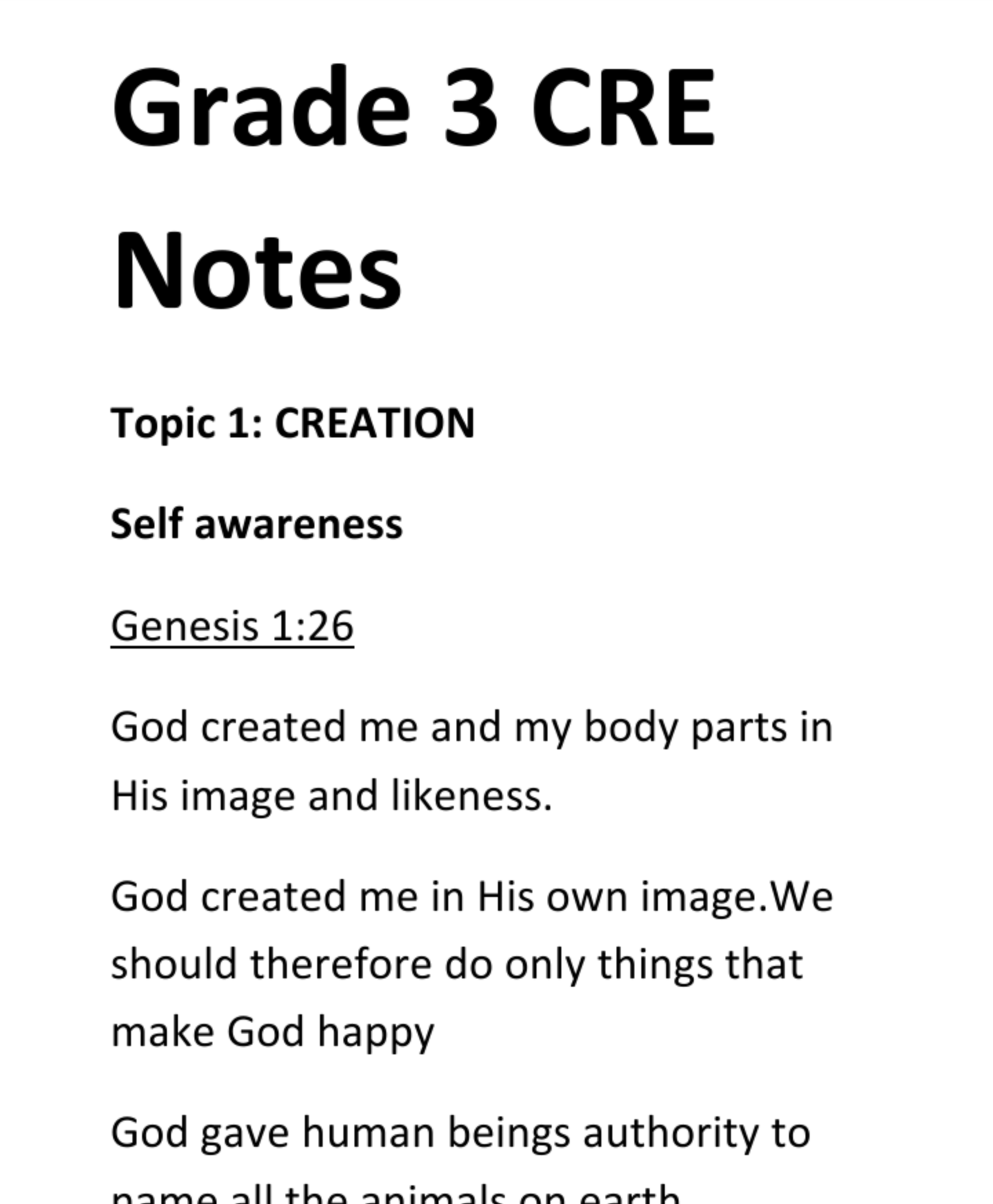 Grade 3 CRE Notes